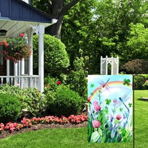 Texupday Clover Shamrock Floral Rainbow Dragonfly Decoration St.Patrick's Day Spring Vertical Garden Flag Farmhouse Holiday Party Outdoor Yard Banner 12" x 18"