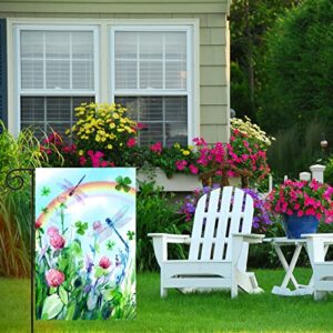 Texupday Clover Shamrock Floral Rainbow Dragonfly Decoration St.Patrick's Day Spring Vertical Garden Flag Farmhouse Holiday Party Outdoor Yard Banner 12" x 18"