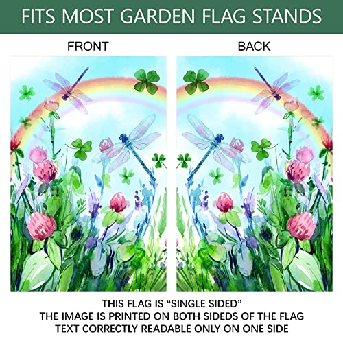 Texupday Clover Shamrock Floral Rainbow Dragonfly Decoration St.Patrick's Day Spring Vertical Garden Flag Farmhouse Holiday Party Outdoor Yard Banner 12" x 18"