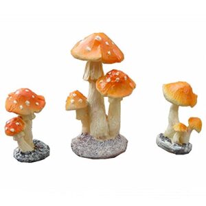 3 pack fairy garden miniatures decoration orange mushroom resin diy garden ornament micro landscape mini dollhouse