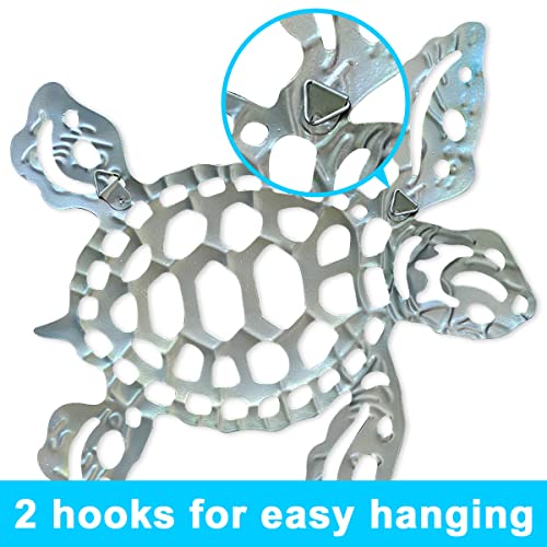 Daogtc Metal Sea Turtle Wall Art Decor,Set of 3 Beach Ocean Nautical Theme Hanging Decorations, Metal Art Decor for Patio Fence Living Room Pool Bathroom Garden