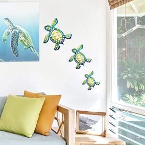 Daogtc Metal Sea Turtle Wall Art Decor,Set of 3 Beach Ocean Nautical Theme Hanging Decorations, Metal Art Decor for Patio Fence Living Room Pool Bathroom Garden