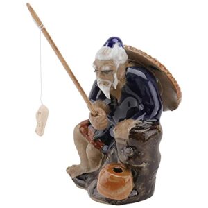 cabilock mini fisherman figurines ceramics chinese mudman sitting fishing garden statue ornament for fish tank micro landscape bonsai fairy garden decorations