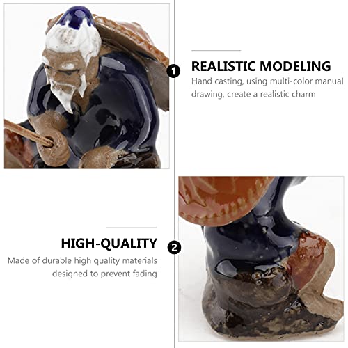 Cabilock Mini Fisherman Figurines Ceramics Chinese Mudman Sitting Fishing Garden Statue Ornament for Fish Tank Micro Landscape Bonsai Fairy Garden Decorations