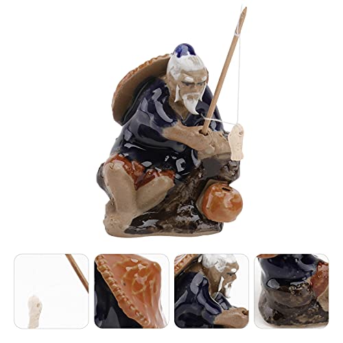 Cabilock Mini Fisherman Figurines Ceramics Chinese Mudman Sitting Fishing Garden Statue Ornament for Fish Tank Micro Landscape Bonsai Fairy Garden Decorations