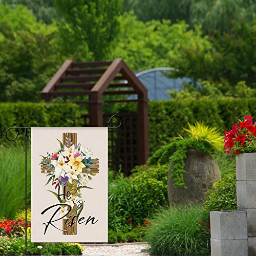 WODISON He is Risen Easter Garden Flag Jesus Religious Easter Garden Flag For Yard House, 12x18 Inch Easter Cross Lily Double Sided Printing, Outdoors Home Decorative Banner (Only Flag)