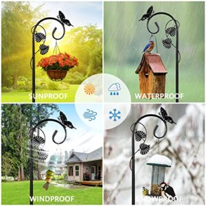 Art Elf Shepherds Hooks for Outdoor Bird Feeder Pole Hanger 67 Inches Plant Hooks with 5 Prongs Base Stainless Metal Adjustable Garden Hanging Holder for Lanterns Weddings Decor Butterfly Black