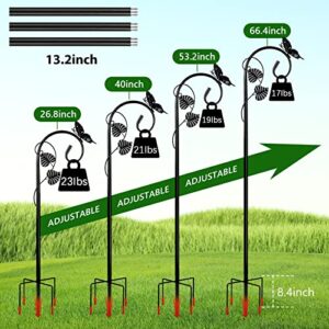 Art Elf Shepherds Hooks for Outdoor Bird Feeder Pole Hanger 67 Inches Plant Hooks with 5 Prongs Base Stainless Metal Adjustable Garden Hanging Holder for Lanterns Weddings Decor Butterfly Black