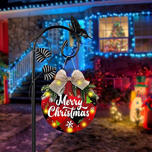 Art Elf Shepherds Hooks for Outdoor Bird Feeder Pole Hanger 67 Inches Plant Hooks with 5 Prongs Base Stainless Metal Adjustable Garden Hanging Holder for Lanterns Weddings Decor Butterfly Black