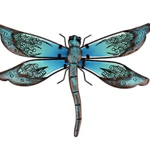 LIFFY Metal Dragonfly Wall Decor - Outdoor Wall Decor Garden Dragonfly Decor for Patio - Dragonfly Metal Wall Art for Living Room, Bedroom, Dragonfly Gifts(14inch, Metal&Glass)