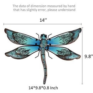 LIFFY Metal Dragonfly Wall Decor - Outdoor Wall Decor Garden Dragonfly Decor for Patio - Dragonfly Metal Wall Art for Living Room, Bedroom, Dragonfly Gifts(14inch, Metal&Glass)