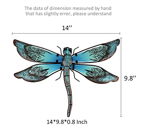 LIFFY Metal Dragonfly Wall Decor - Outdoor Wall Decor Garden Dragonfly Decor for Patio - Dragonfly Metal Wall Art for Living Room, Bedroom, Dragonfly Gifts(14inch, Metal&Glass)