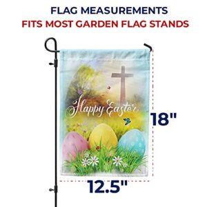 America Forever Happy Easter Garden Flag 12.5 x 18 Inch Religious Cross Holiday Spring Seasonal Yard Outdoor Decorative Double Sided Easter Eggs Garden Flag