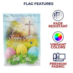 America Forever Happy Easter Garden Flag 12.5 x 18 Inch Religious Cross Holiday Spring Seasonal Yard Outdoor Decorative Double Sided Easter Eggs Garden Flag