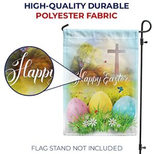 America Forever Happy Easter Garden Flag 12.5 x 18 Inch Religious Cross Holiday Spring Seasonal Yard Outdoor Decorative Double Sided Easter Eggs Garden Flag