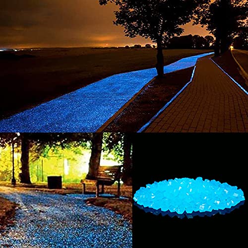 Tnjskce 300 Pcs Glowing Rocks, Glow in The Dark Rocks for Outdoor Decor Garden Lawn Yard, Aquarium, Fish Tank, Pathway, Luminous Pebbles Powered by Light or Solar-Recharge Repeatedly (Blue, 300 Pcs)