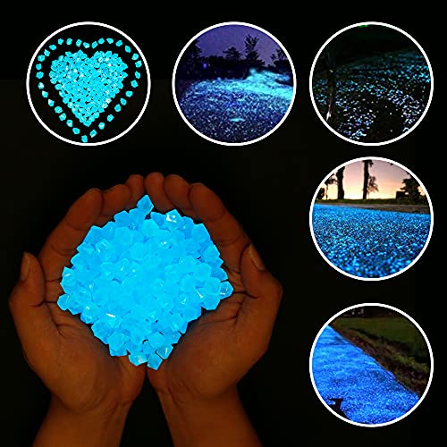 Tnjskce 300 Pcs Glowing Rocks, Glow in The Dark Rocks for Outdoor Decor Garden Lawn Yard, Aquarium, Fish Tank, Pathway, Luminous Pebbles Powered by Light or Solar-Recharge Repeatedly (Blue, 300 Pcs)