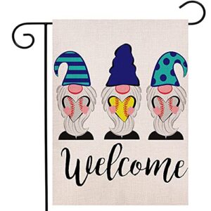 welcome baseball gnome garden flag vertical double sided bat ball sport softball flag yard outdoor decoration 12.5 x 18 inch