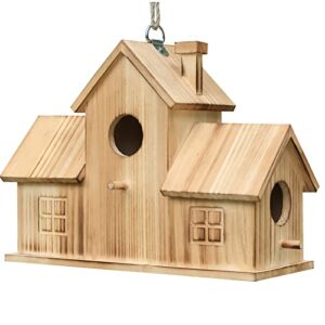 starswr bird houses for outside,outdoor 3 hole bird house room for 3 bird families bluebird finch cardinals hanging birdhouse for garden