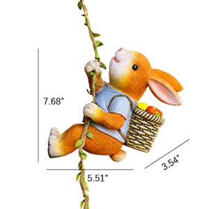 Pearlead Resin Climbing Rabbit Statue with Hanging Rope and Hook Bunny Garden Sculpture Rabbit Figurine Home Decor Bunny Statue Decor for Indoor and Outdoor