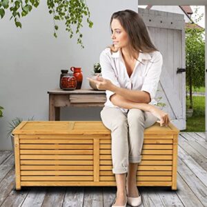 VINGLI 47 Gallon Wood Deck Box, Outdoor Storage Box for Tools, Toys, Patio Storage Bench Container for Backyard, Porch, Garden (Natural)