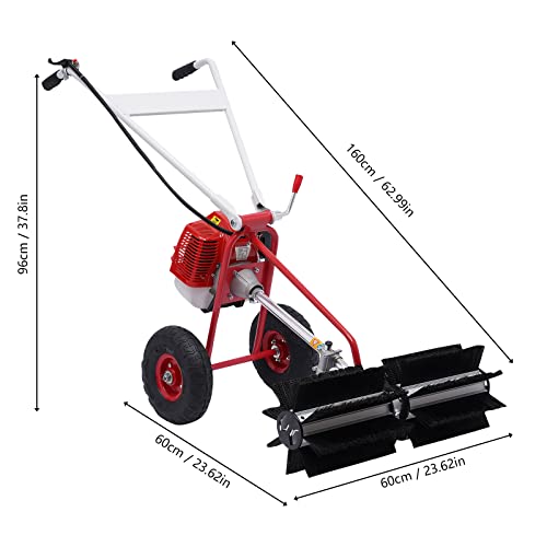 Sweeper Broom, Outdoor Hand Held Broom, Handheld Sweeper, 2 Stroke 43cc 1.7 Horsepower Engine Sweeper for Cleaning Snow Driveway Grass Lawn Garden Sweeper Cleaner Tools