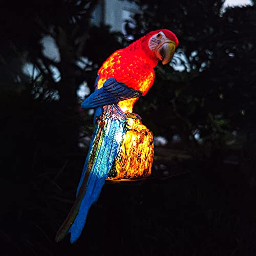 XURLEQ Garden Solar Light Outdoor Decor, Resin Parrot Solar LED Light for Outdoor, Animal Waterproof Light for Flower Fence Lawn Passage Walkway Courtyard Party Decoration, Red Parrot