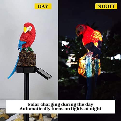 XURLEQ Garden Solar Light Outdoor Decor, Resin Parrot Solar LED Light for Outdoor, Animal Waterproof Light for Flower Fence Lawn Passage Walkway Courtyard Party Decoration, Red Parrot