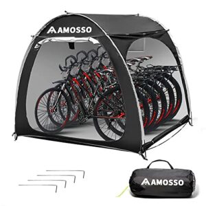 amosso 4 or 5 bike shed tent, extra thick 210d silver coated oxford waterproof & sunproof, double side opening portable storage sheds outdoor with floor for motorcycle, bicycle, garden tools, black