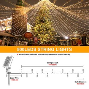 mimigogo Solar String Lights Outdoor,500 LED 165FT Christmas Lights with 8 Modes and Timer, Remote Control for Holiday Patio Garden Party Decor(Warm White)