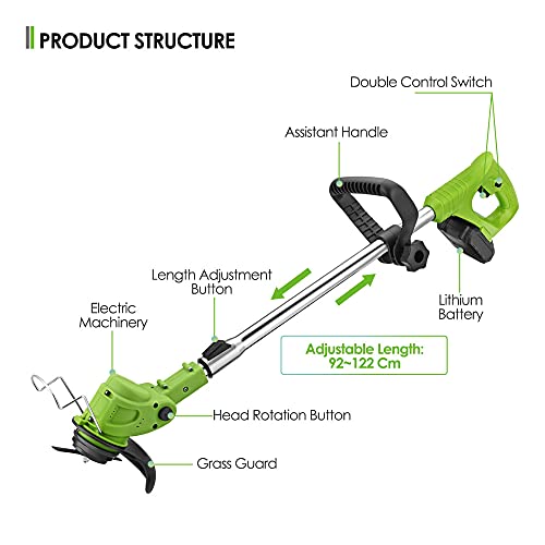 Brush Cutter Cordless Grass Trimmer,Pokytcox 24 V Lawn Trimmer Garden Tools for Weed-Whacking