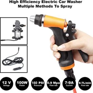 Portable Electric Pressure Washer Pump Intelligent High Pressure Powerful Washing Kit with 20Ft PVC Hose for Home Cleaning Car Garden Projects (100W 160PSI 12V)