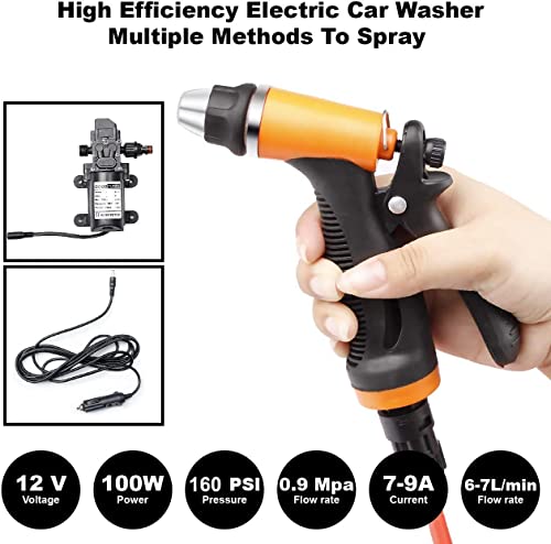 Portable Electric Pressure Washer Pump Intelligent High Pressure Powerful Washing Kit with 20Ft PVC Hose for Home Cleaning Car Garden Projects (100W 160PSI 12V)