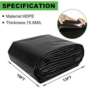 ACTREY 10 x 13 Feet 15.6 Mil HDPE Pond Liner Pond Skins for Fish Pond Liners for Waterfall, Pond and Fish Ponds and Water Gardens