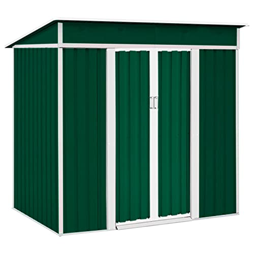 Oakmont Outdoor 4×6 FT Storage Shed Walk-in Garden Tool House with Double Sliding Doors, Steel Cabin Yard Lawn (Green)