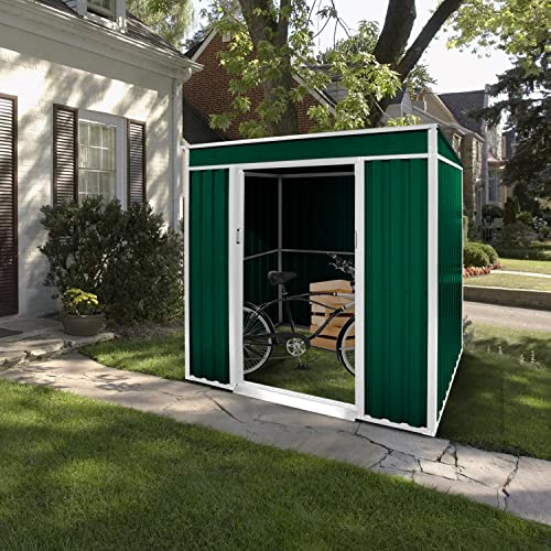 Oakmont Outdoor 4×6 FT Storage Shed Walk-in Garden Tool House with Double Sliding Doors, Steel Cabin Yard Lawn (Green)