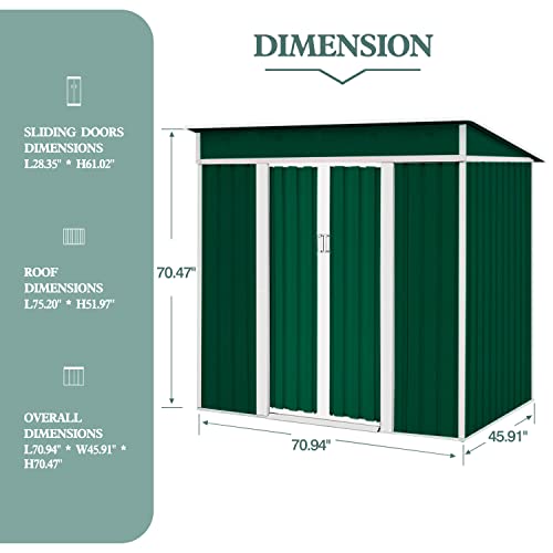 Oakmont Outdoor 4×6 FT Storage Shed Walk-in Garden Tool House with Double Sliding Doors, Steel Cabin Yard Lawn (Green)