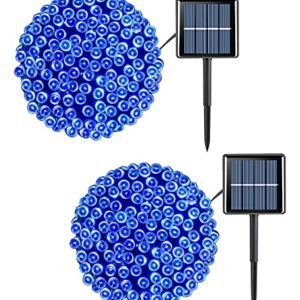 QITONG 2 Pack Solar String Lights Outdoor Waterproof, Each 33ft 100 LED Solar Christmas Lights Blue, 8 Modes Green Wire Solar Tree Lights for Xmas Party Garden