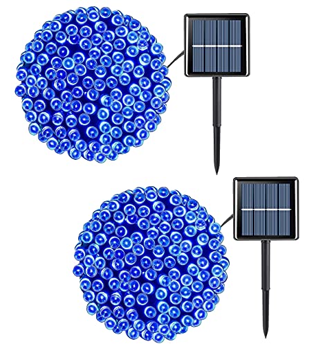 QITONG 2 Pack Solar String Lights Outdoor Waterproof, Each 33ft 100 LED Solar Christmas Lights Blue, 8 Modes Green Wire Solar Tree Lights for Xmas Party Garden