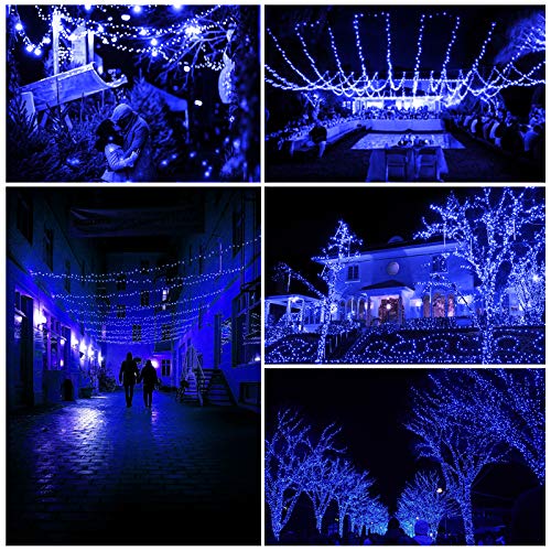 QITONG 2 Pack Solar String Lights Outdoor Waterproof, Each 33ft 100 LED Solar Christmas Lights Blue, 8 Modes Green Wire Solar Tree Lights for Xmas Party Garden