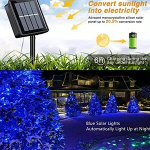 QITONG 2 Pack Solar String Lights Outdoor Waterproof, Each 33ft 100 LED Solar Christmas Lights Blue, 8 Modes Green Wire Solar Tree Lights for Xmas Party Garden