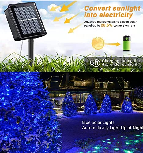 QITONG 2 Pack Solar String Lights Outdoor Waterproof, Each 33ft 100 LED Solar Christmas Lights Blue, 8 Modes Green Wire Solar Tree Lights for Xmas Party Garden