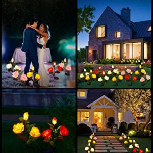 Solar Garden Lights - 4 Pack LED Solar Flower Lights with Larger & More Realistic Rose Flowers, Bigger Solar Panel, Waterproof Solar Outdoor Lights for Yard Patio Lawn Pathway Walkway Decoration