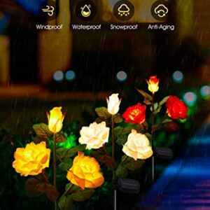 Solar Garden Lights - 4 Pack LED Solar Flower Lights with Larger & More Realistic Rose Flowers, Bigger Solar Panel, Waterproof Solar Outdoor Lights for Yard Patio Lawn Pathway Walkway Decoration