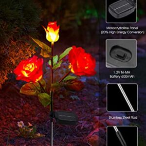 Solar Garden Lights - 4 Pack LED Solar Flower Lights with Larger & More Realistic Rose Flowers, Bigger Solar Panel, Waterproof Solar Outdoor Lights for Yard Patio Lawn Pathway Walkway Decoration