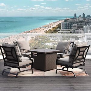 grand patio 5pcs patio furniture sets with 30 inch 50,000 btu steel square propane fire pit table,4 rocking metal frame chairs with gray cushions