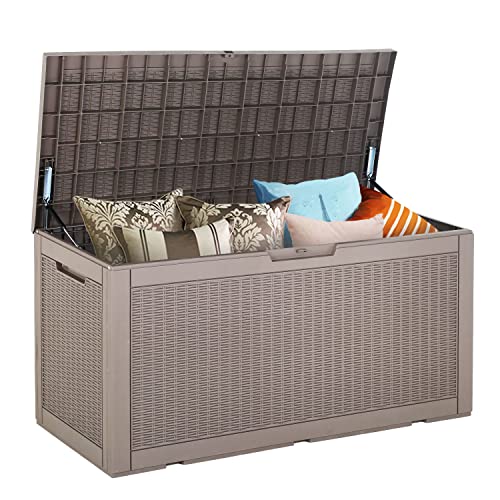 NChanmar Deck box,Outdoor Storage Box 100 Gallons Waterproof Lockable Large Resin Storage Container for Patio Storage,Toys,Garden Tools(Tan)