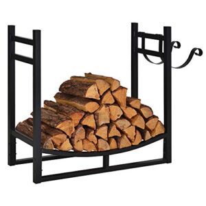 firewood rack indoor outdoor, 3ft log rack fire wood holders storage carrier by patio guarder, heavy duty steel log holder with kindling holder for backyard garden firepit fireplace, black