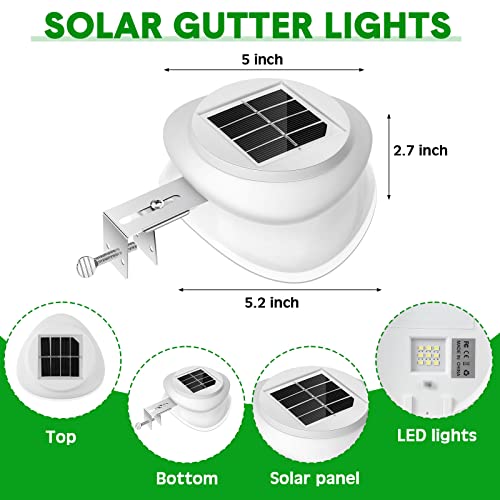 12 Pieces Solar Gutter Solar Lights Outdoor 9 LED Waterproof Gutter Solar Lighting Deck Fence Sun Power Lamps White Light for Garden Backyard Pathway Roof Yard Utility Patio Wall (White)