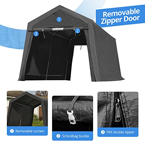 ADVANCE OUTDOOR 8x14 ft Steel Metal Peak Roof Anti-Snow Portable Garage Shelter Storage Shed Carports for Motorcycle, Bike or Garden Tools with 2 Roll up Doors & Vents, Gray